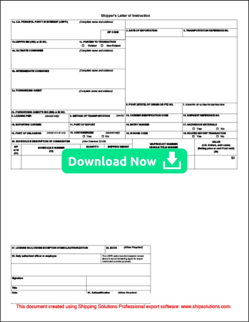Download Shipper's Letter of Instruction Forms